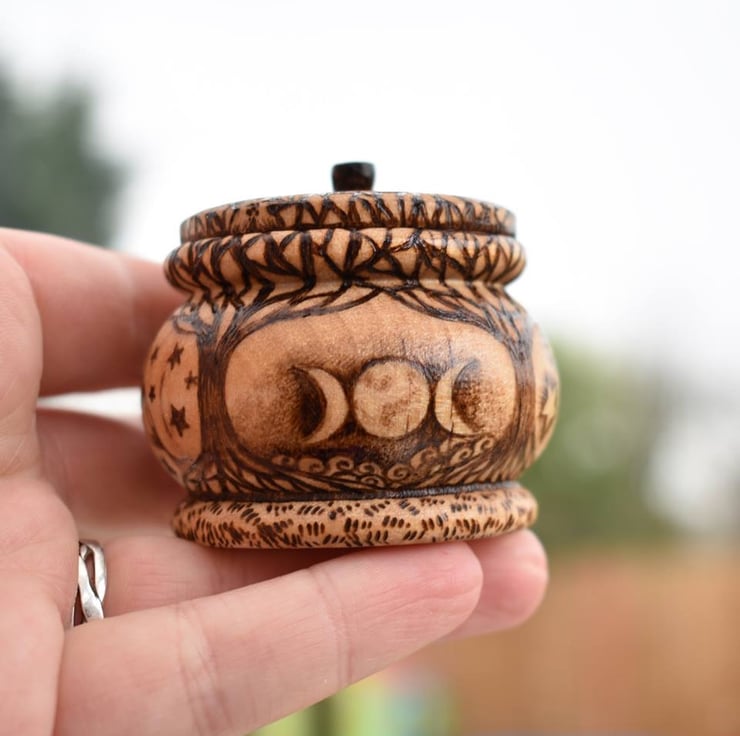 Wooden pyrography tree of life pagan trinket po... - Folksy