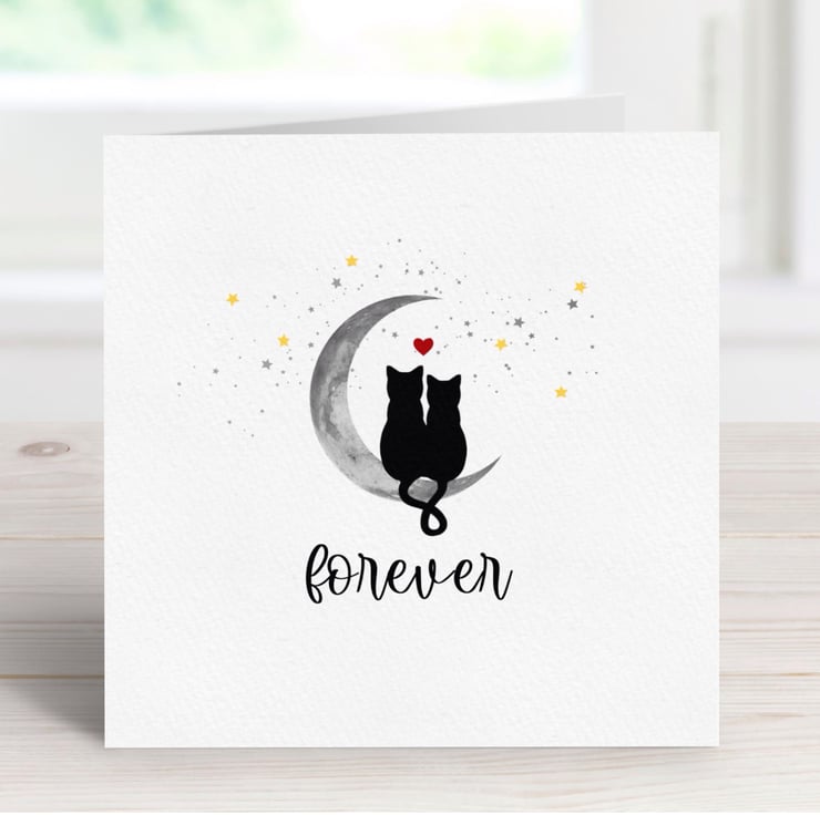 Forever Cat Greeting Card, Romantic Cat Card, A... - Folksy
