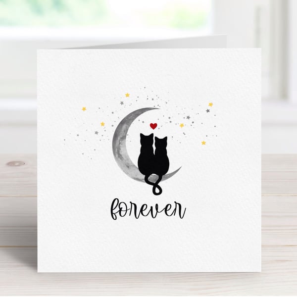 Forever Cat Greeting Card, Romantic Cat Card, A... - Folksy