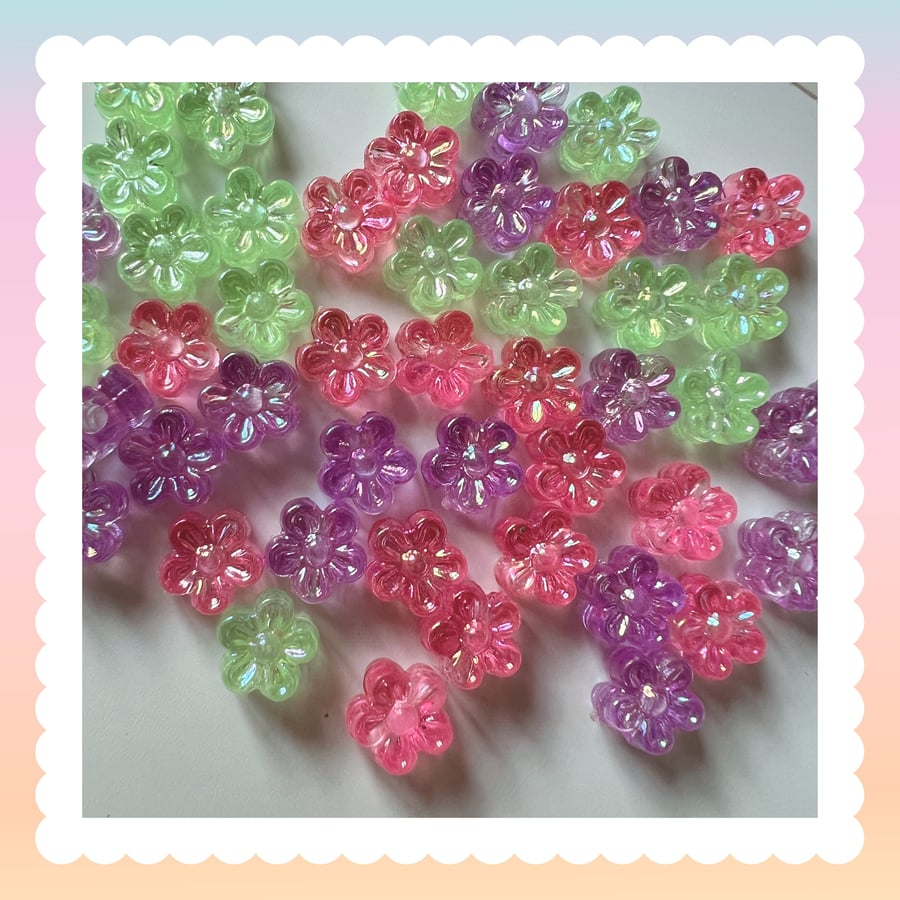 50 Small Assorted Pastel Flower Beads Set, Cute... - Folksy