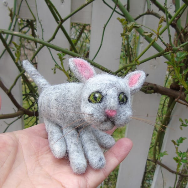 Grey Cat - Needle felt cat - cat ornament - cha... - Folksy