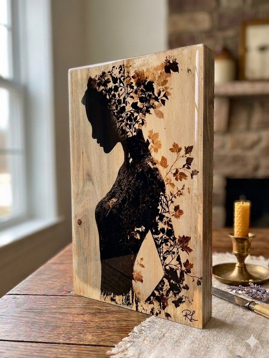 Woman Silhouette Autumn Leaves Wood Wall Art, P... - Folksy