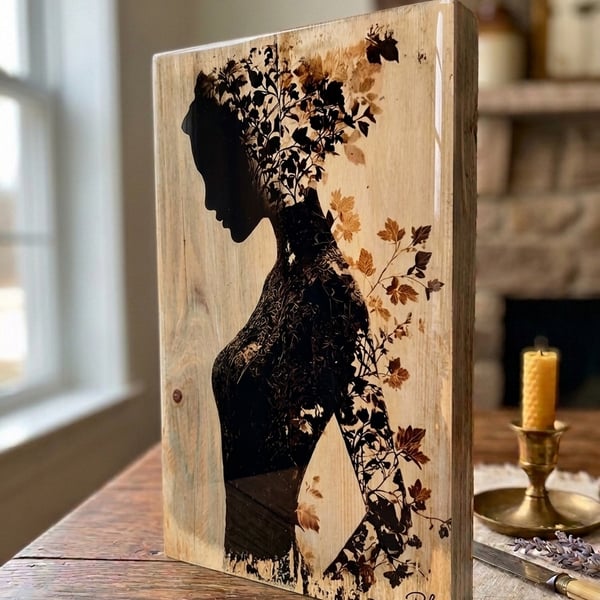 Female Silhouette Reclaimed Wood Art, Earthy Go... - Folksy