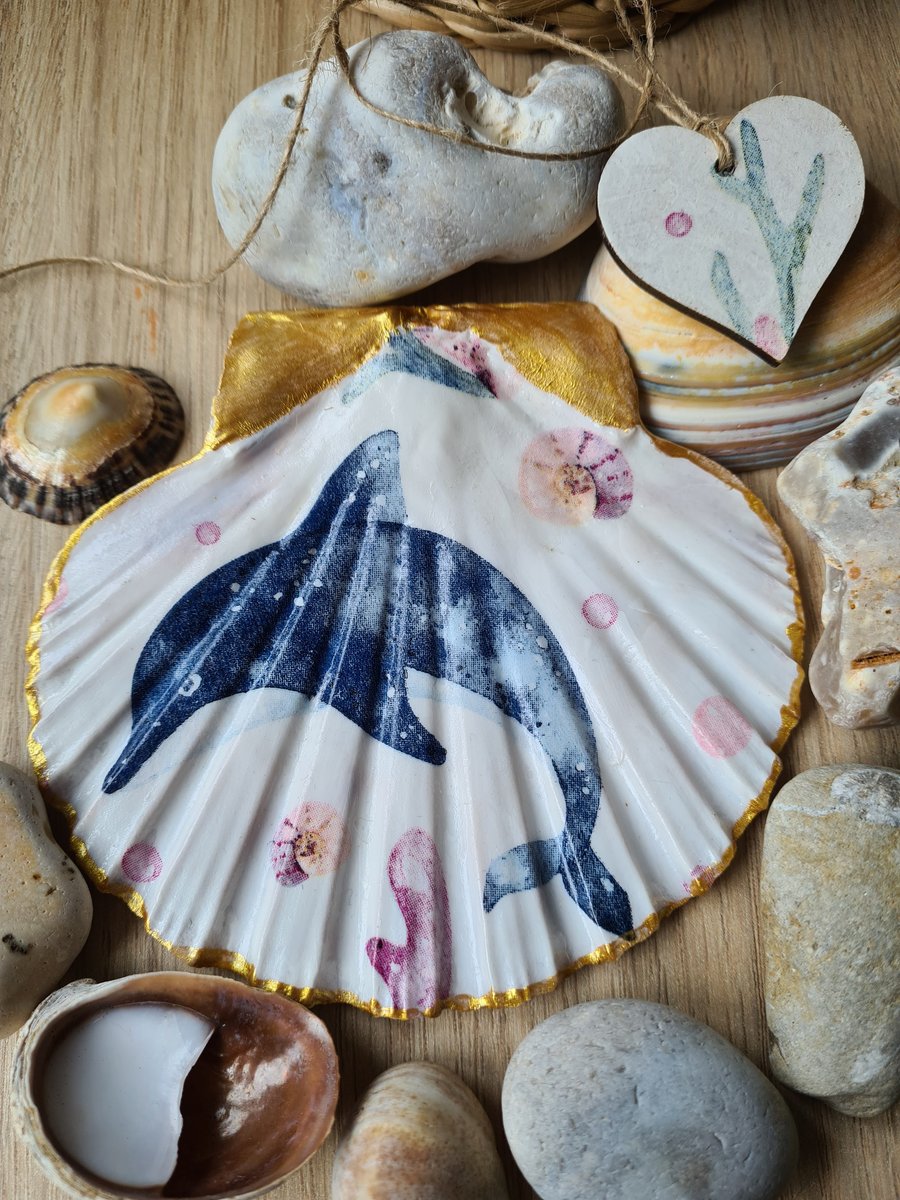 Scallop shell trinket dish dolphin with gift ta... - Folksy