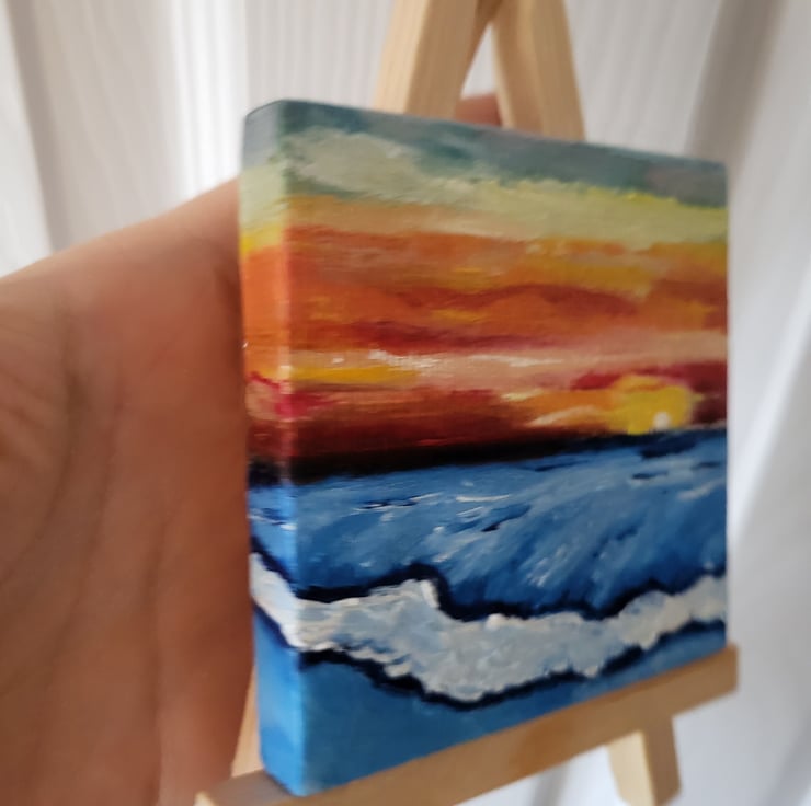 Original oil painting ocean sunset mini canvas ... - Folksy