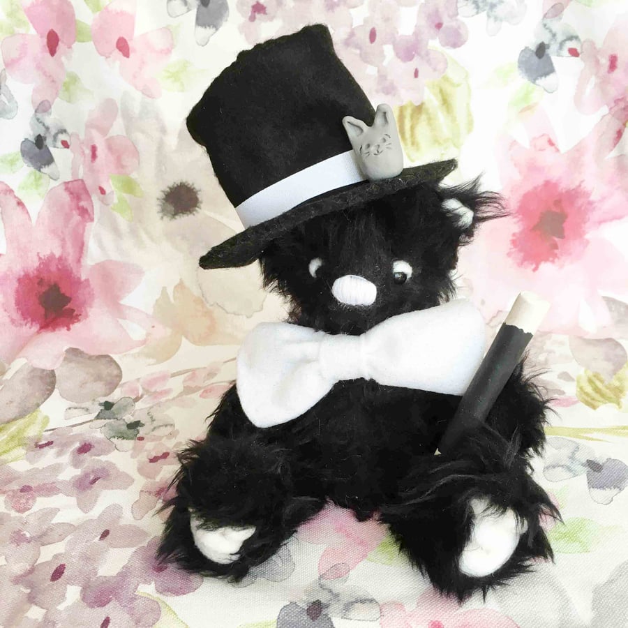 Jiminy bear, magician bear, hand sewn black co... - Folksy