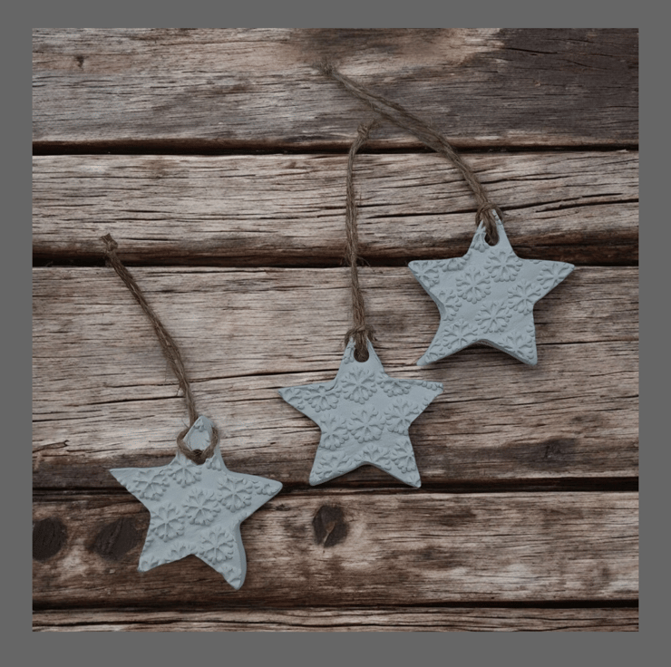 Snowflake Embossed Stars Hanging White Christma... - Folksy