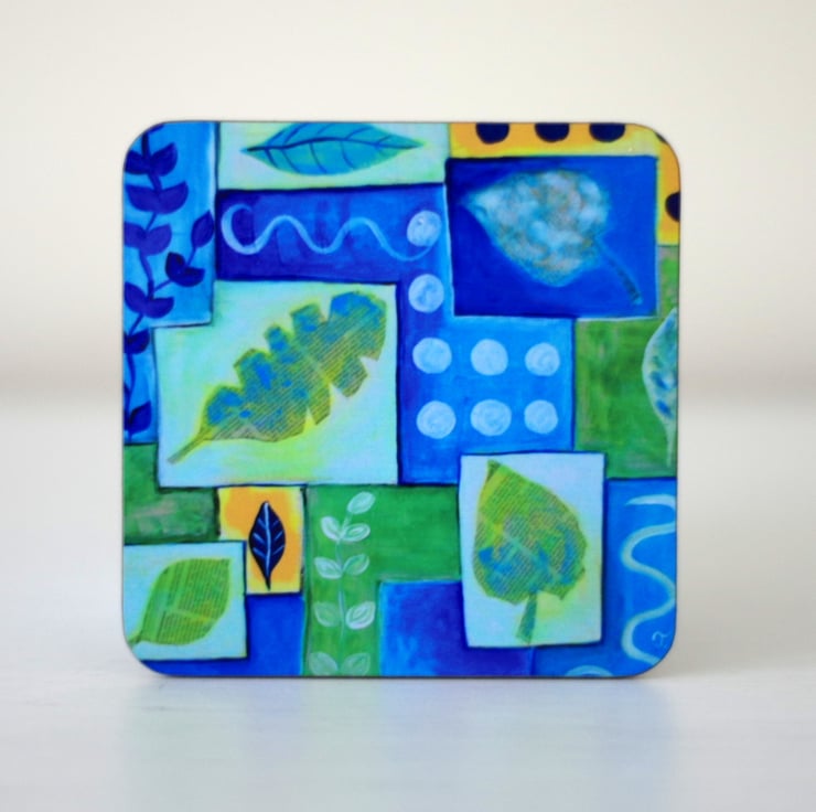 Blue Green Artist Coasters, Abstract Art Coaste... - Folksy