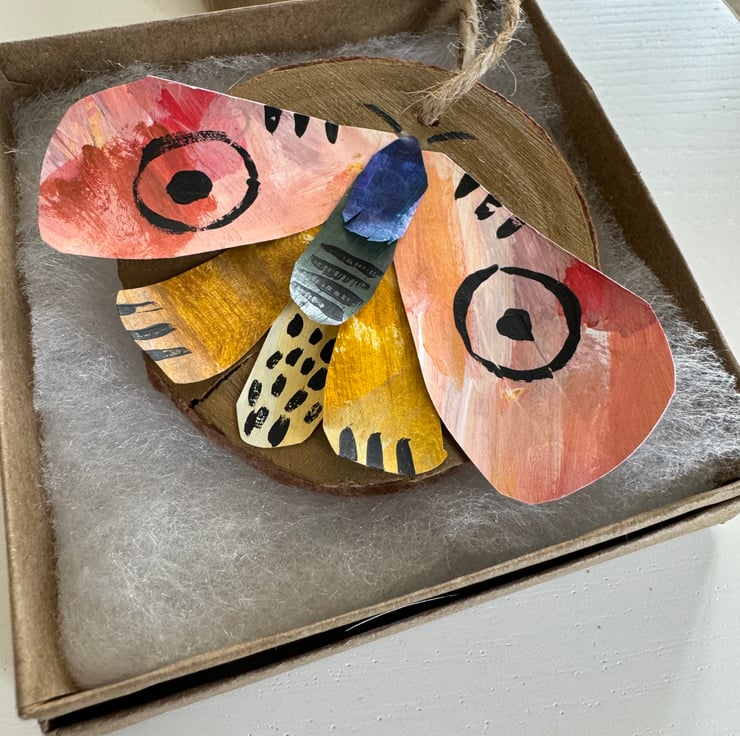 Handmade Butterfly Moth Art on slices wood 5 - Folksy
