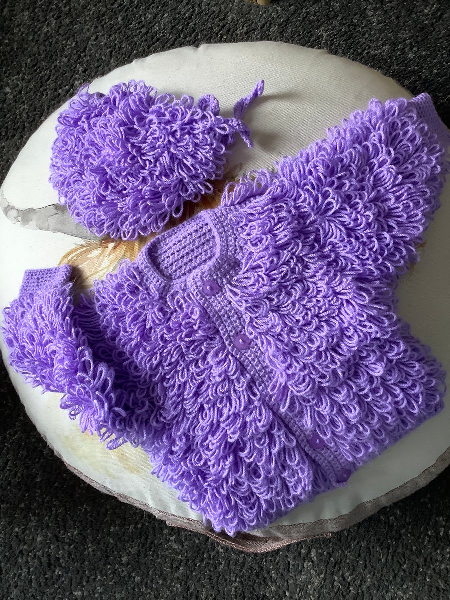 Loopy jacket and bonnet - Folksy