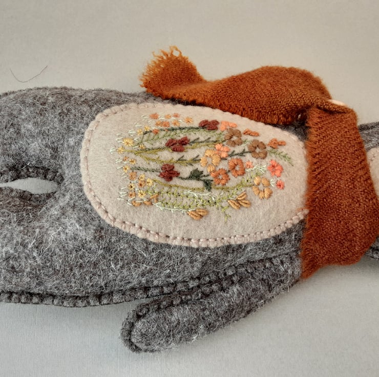 Woodland hand embroidered teddy bear. Unique ke... - Folksy