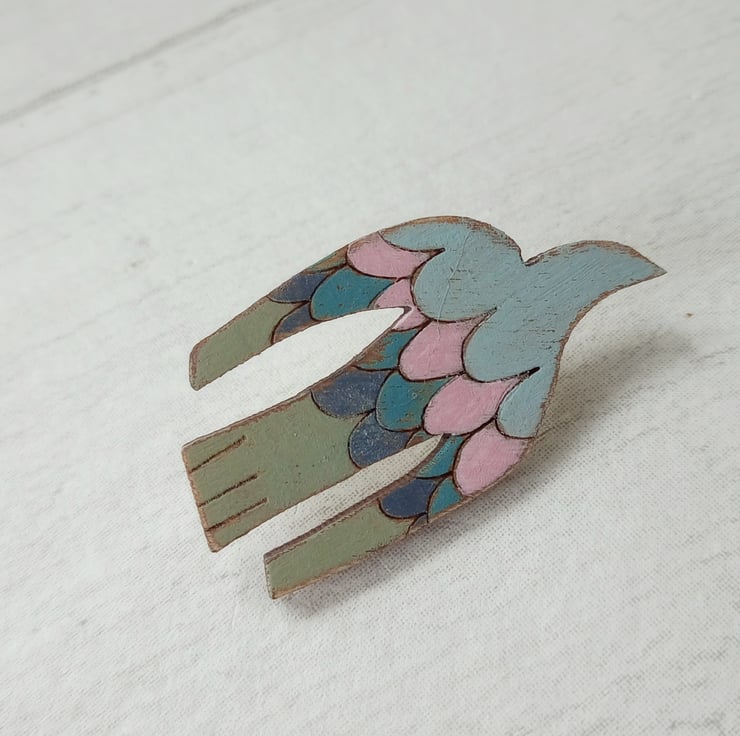 Boxed Bird Brooch, Flying Bird Pin Badge, Natur... - Folksy