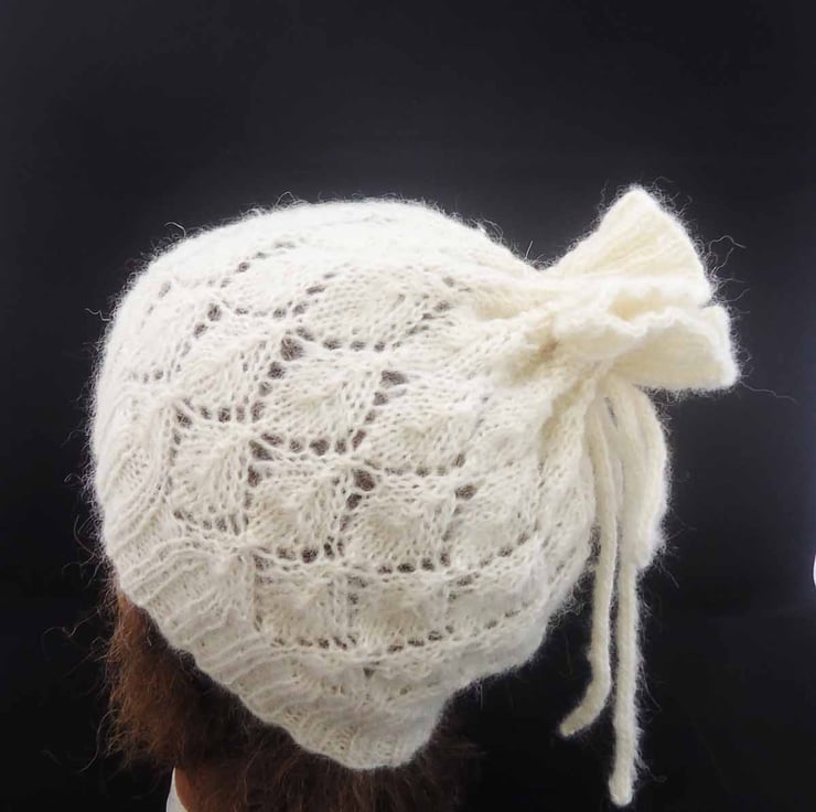 Drawstring Hat, Handknitted White Hat,Convertib... - Folksy