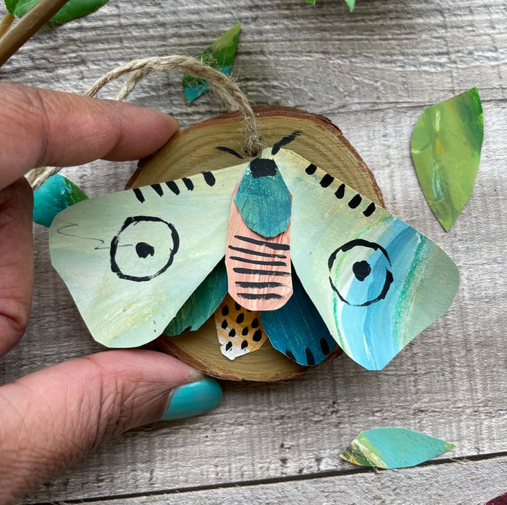 Mint Green Collage Moth Butterfly - Folksy