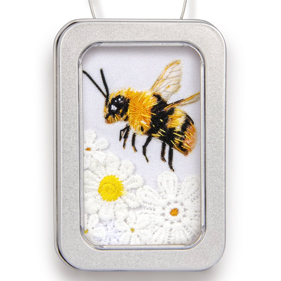 Bee, little fabric bumble bee picture framed in... - Folksy