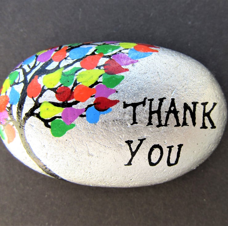 Thank You Stone Gift, Painted Pebble, Hearts Tr... - Folksy