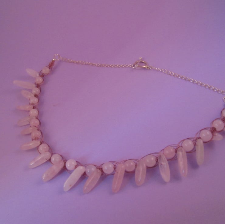 Pink Rose Quartz Macrame Necklace - Folksy