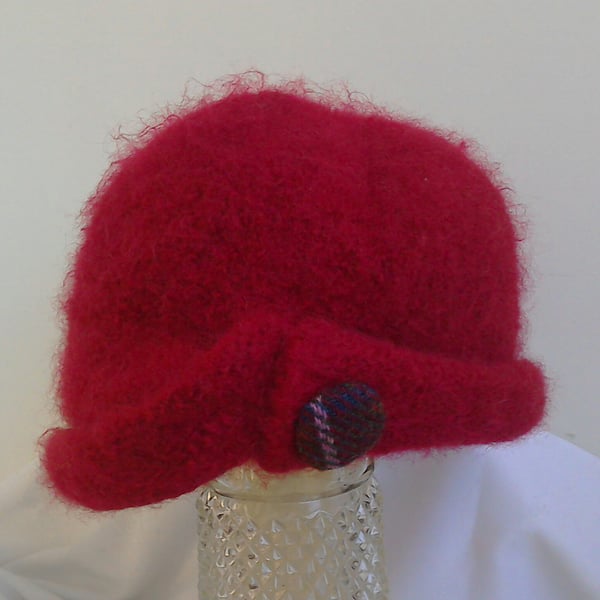 Red felted wool vintage style hat with Harris T... - Folksy