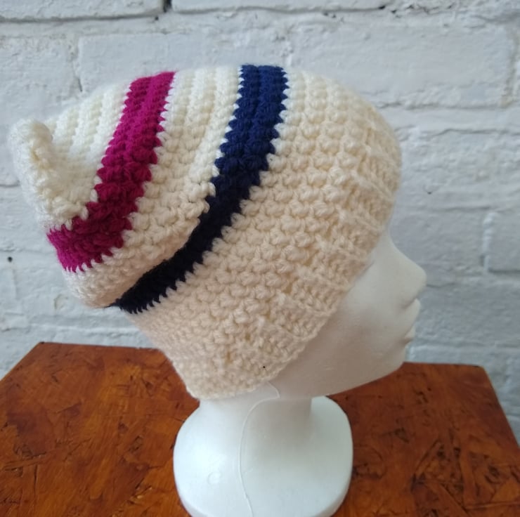 Cream Hat with Blue and Red Detail - Folksy
