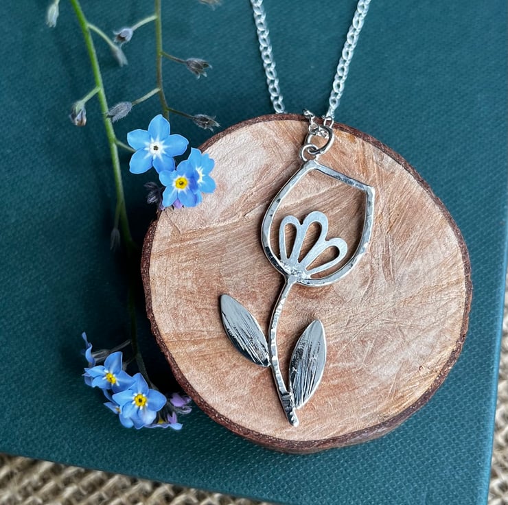 Tulip Sterling Silver Spring Flower Pendant Nec... - Folksy