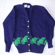 Navy frog cardigan with frog buttons - Folksy