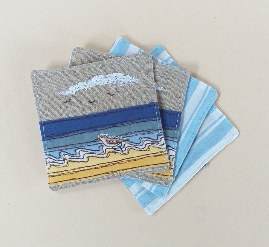 Fabric Coasters with Embroidered Seascape, Set ... - Folksy
