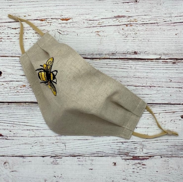 Bee Face Mask - Natural Linen Face Cover - Bee... - Folksy
