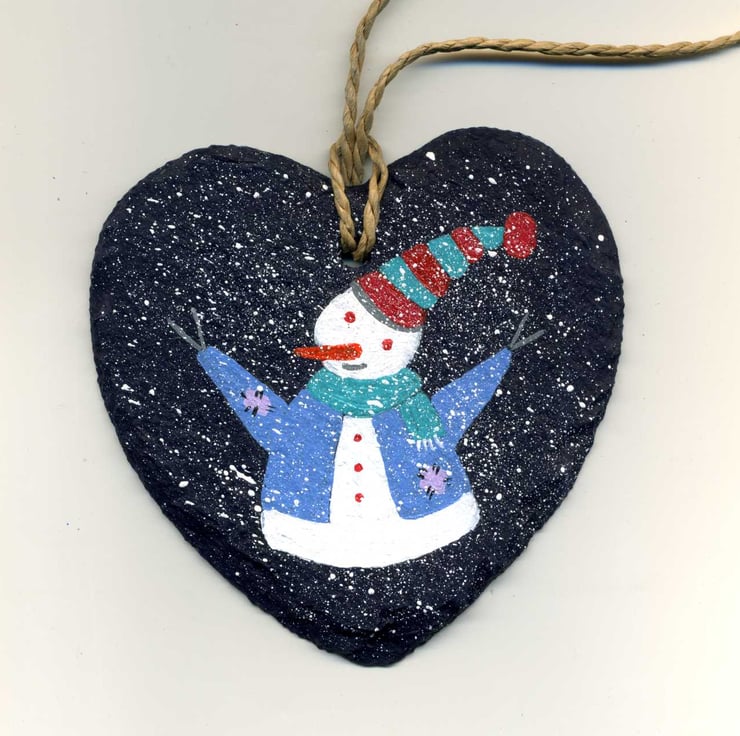 Hanging heart .... Christmas design .. snowman - Folksy