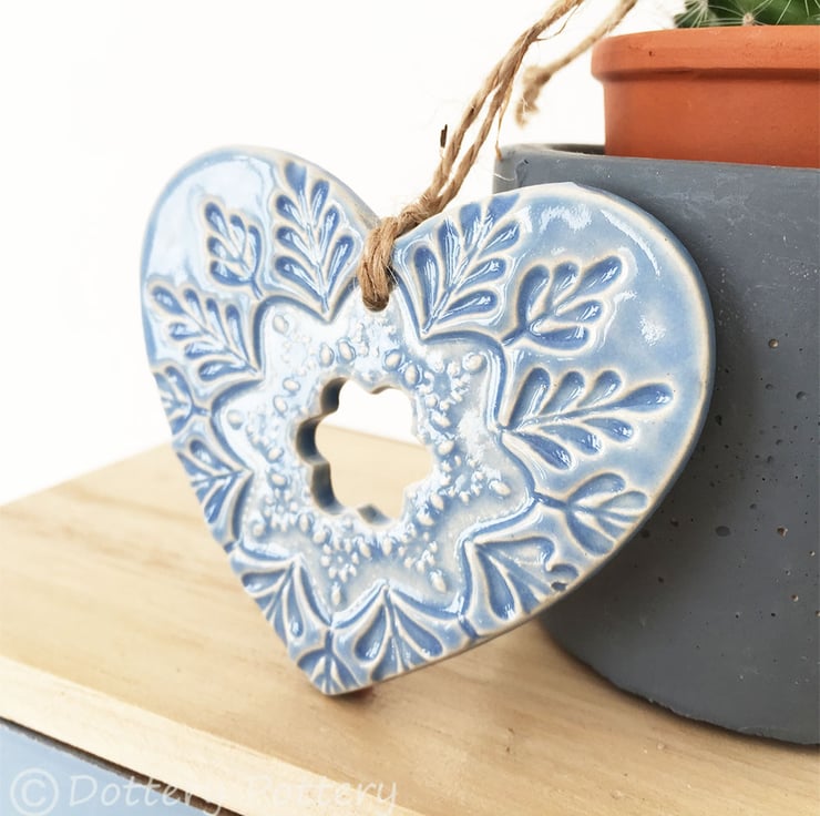 Ceramic heart hanging decoration Pottery Heart ... - Folksy