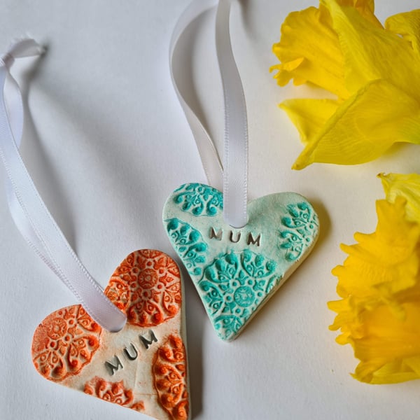 Mother's Day heart clay hanging decoration gift... - Folksy