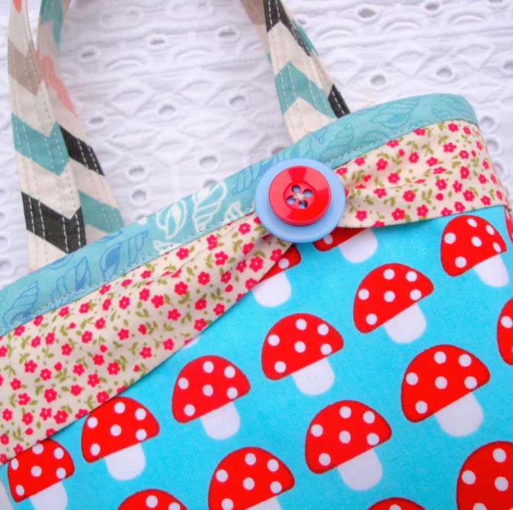 Girls Cotton Handbag - button detail - handmade. - Folksy