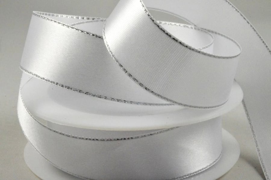3 metres white and silver double satin ribbon 2... - Folksy