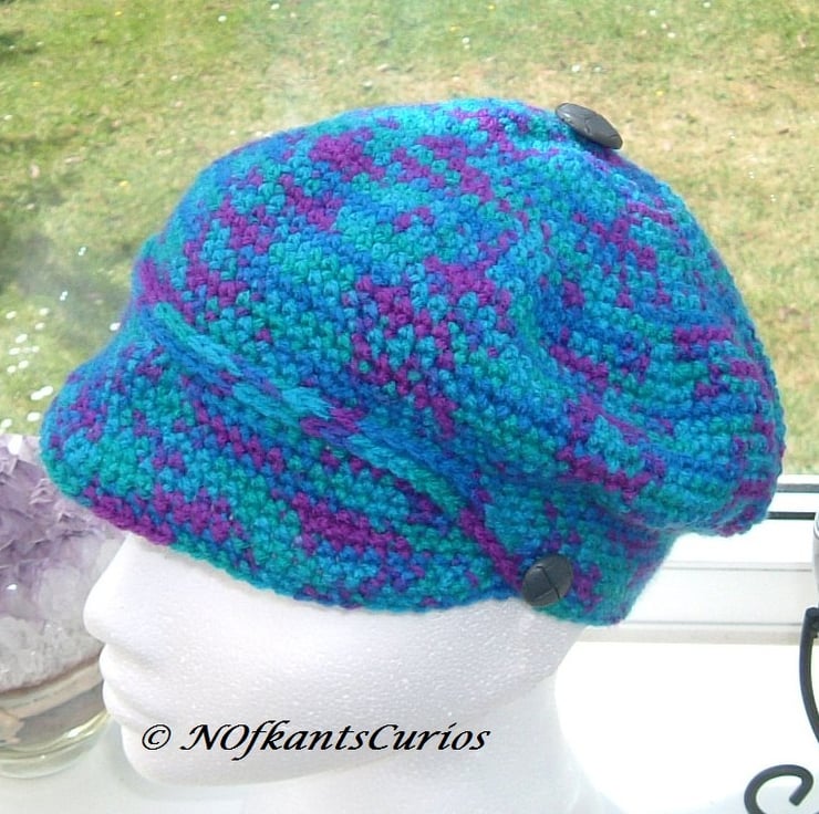 Turquoise Partie! Crocheted Flat Cap in Turquo... - Folksy