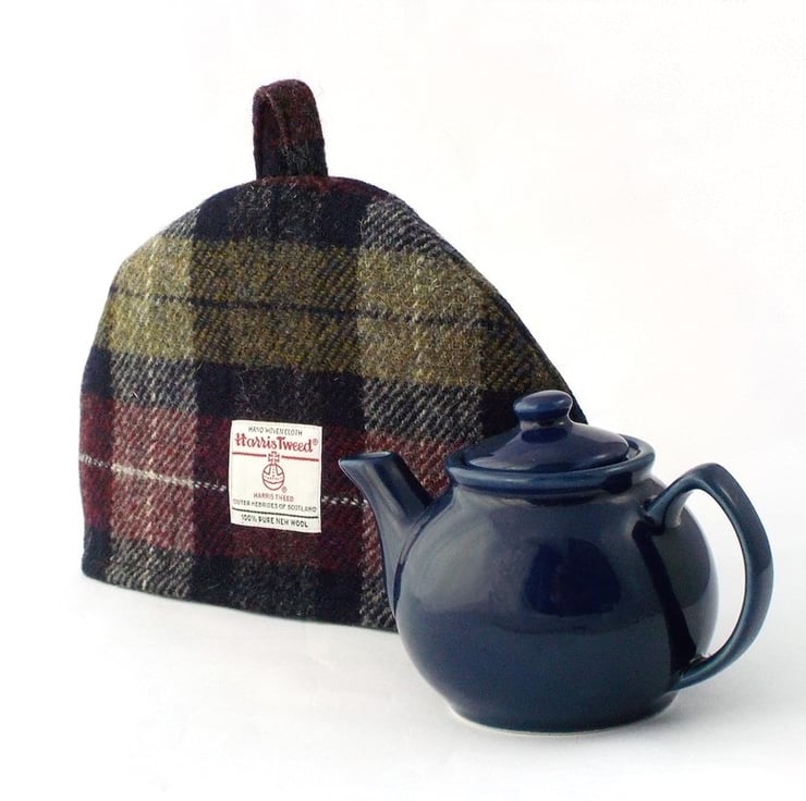 Harris Tweed small tea cosy wine red olive gree... - Folksy