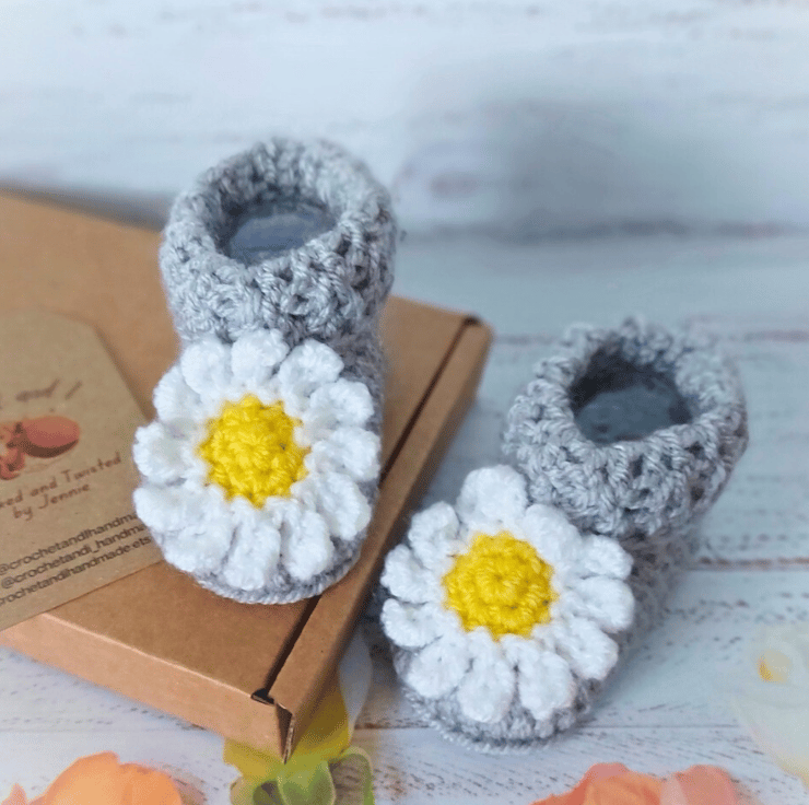 Baby Booties, Silver Daisy Crochet Booties, Siz... - Folksy