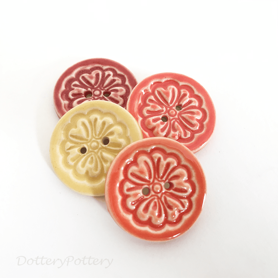Set of four handmade ceramic buttons - Folksy