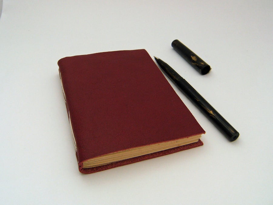 Valentine Red Leather Journal, Longstitch Notebook - Folksy