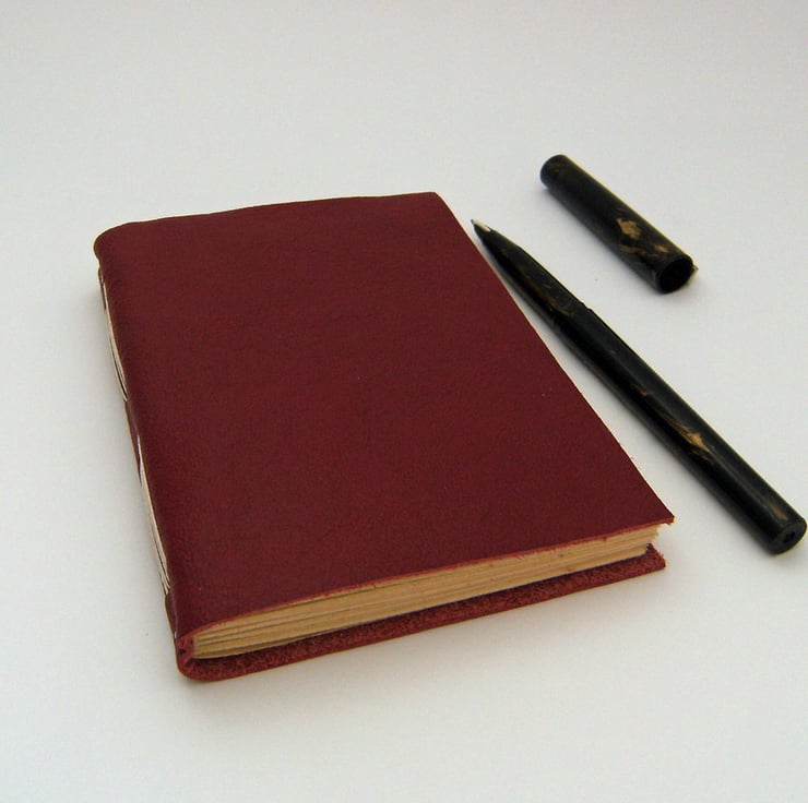 Valentine Red Leather Journal, Longstitch Notebook - Folksy