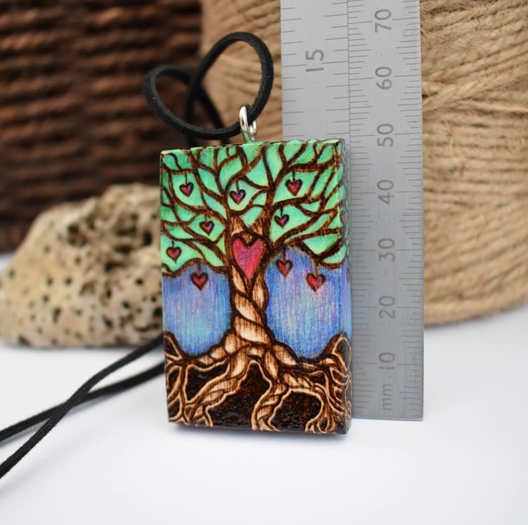 The love tree, chunky wooden pyrography pendant... - Folksy