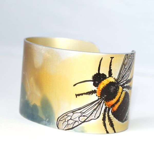 Hand painted bumble bee cuff - narrow - Folksy