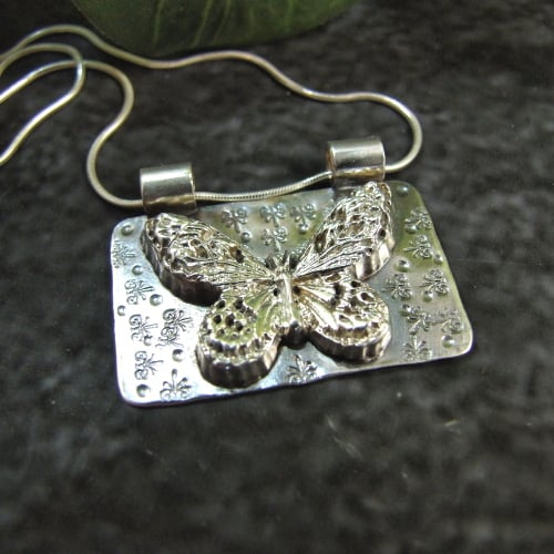 Silver Butterfly Pendant - Folksy