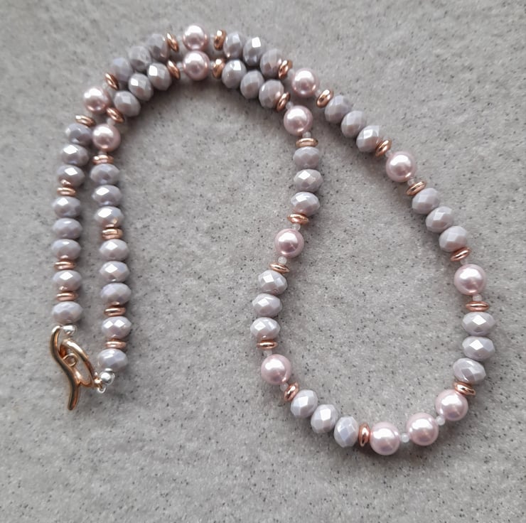 Pink Shell Pearl Crystals Hematite and Rose Qua... - Folksy