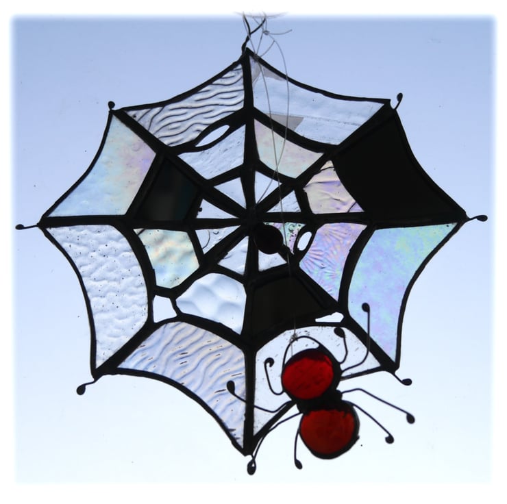 Spider's Web Suncatcher Stained Glass with Red ... - Folksy