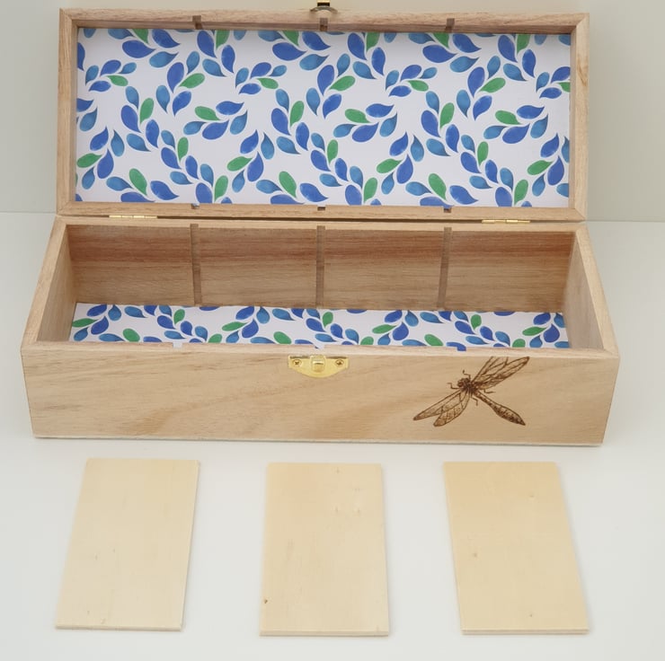 4 compartment decorated wooden box with pyrogra... - Folksy