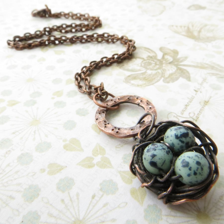 Birds Nest Necklace - Robin's Eggs with Copper ... - Folksy