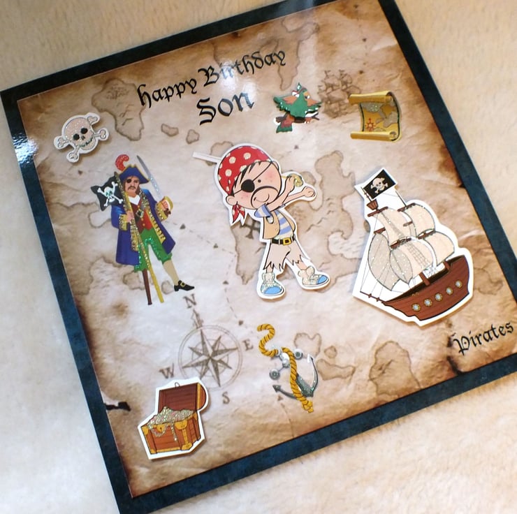 Son's Birthday Handmade Pirate Theme Card plus ... - Folksy