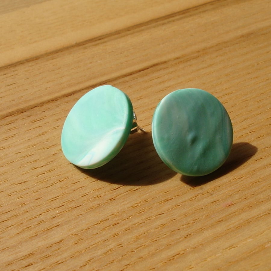 Mint Marble FIMO Disc Studs - Folksy