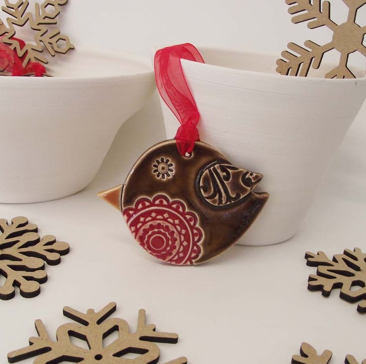 Ceramic Christmas Robin decoration - Folksy