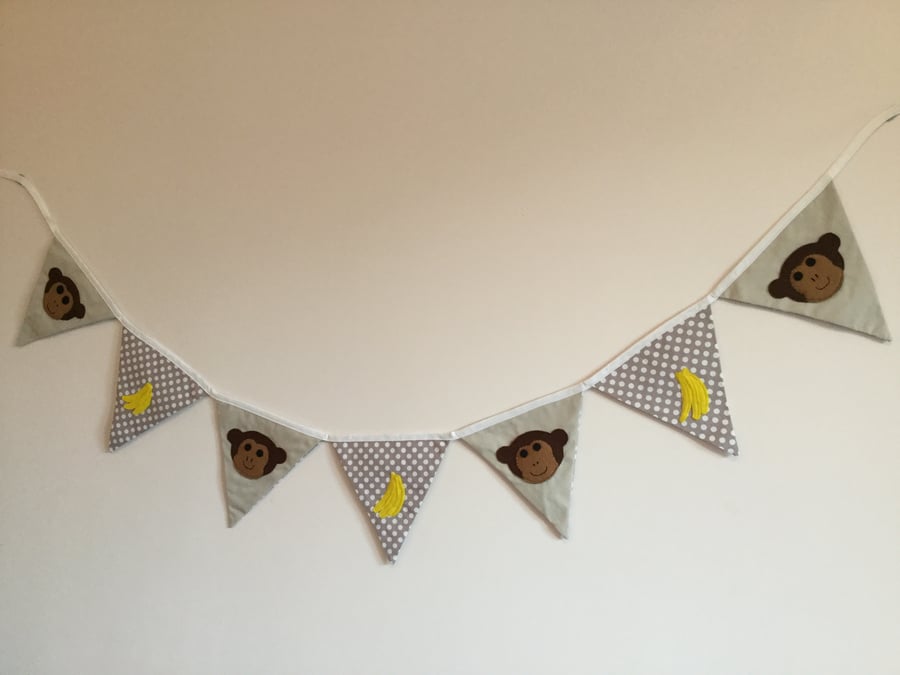 Monkey Bunting - Handmade Monkey and Bananas Bu... - Folksy