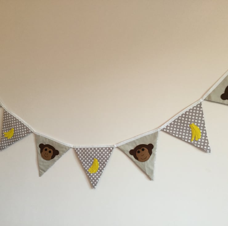 Monkey Bunting - Handmade Monkey and Bananas Bu... - Folksy